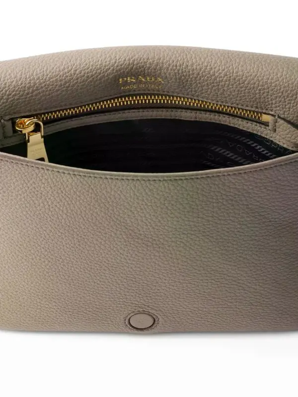 Prada Leather Shoulder Bag With Logo Lettering - Neutrals