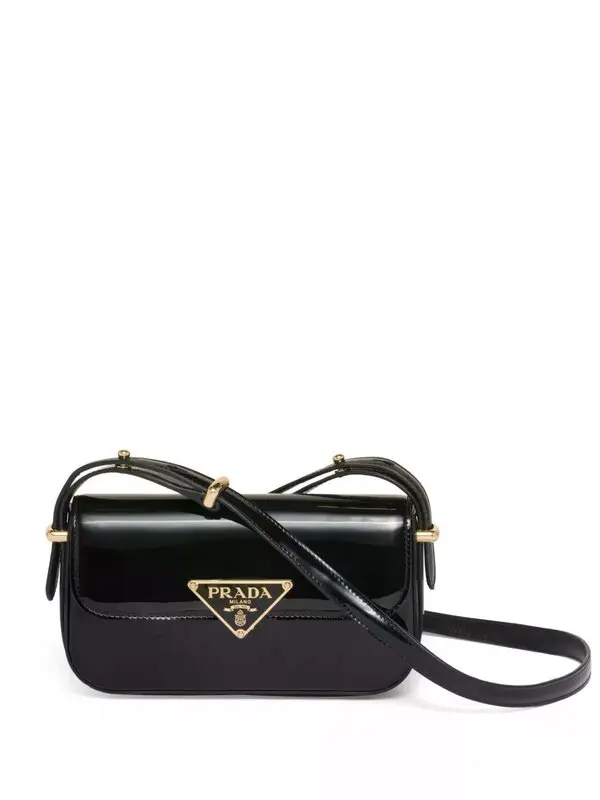 Prada Logo-plaque Leather Shoulder Bag - Black