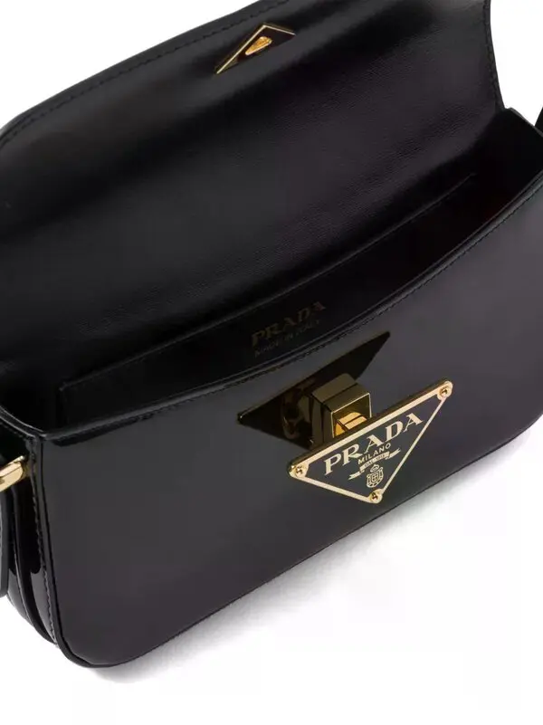 Prada Logo-plaque Leather Shoulder Bag - Black