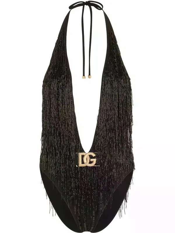 Dolce & Gabbana Logo-tag Fringed Swimsuit - Black