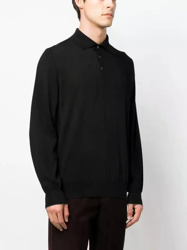 Brunello Cucinelli Long-sleeve Virgin Wool Polo Shirt - Black