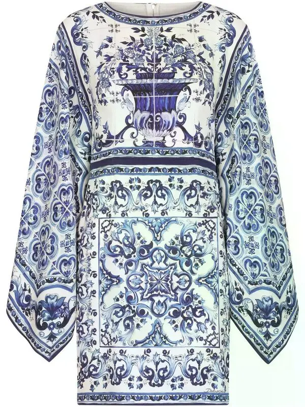 Dolce & Gabbana Majolica-print Batwing-sleeve Minidress