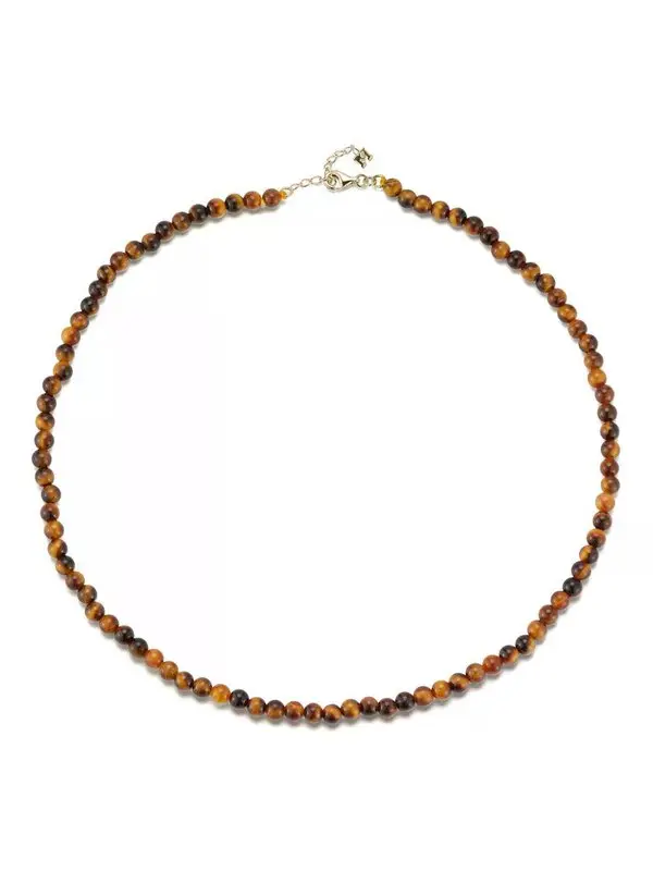 Mateo 14kt Yellow Tiger Eye Beaded Necklace - Gold