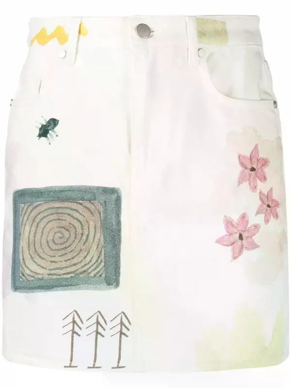 Alexander McQueen Floral-print Denim Mini Skirt - White