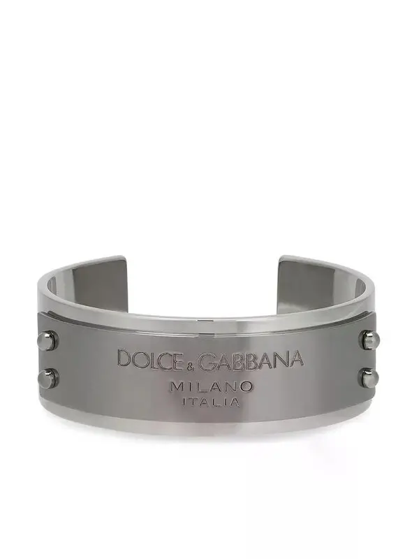 Dolce & Gabbana Engraved Logo Cuff Bracelet - Silver