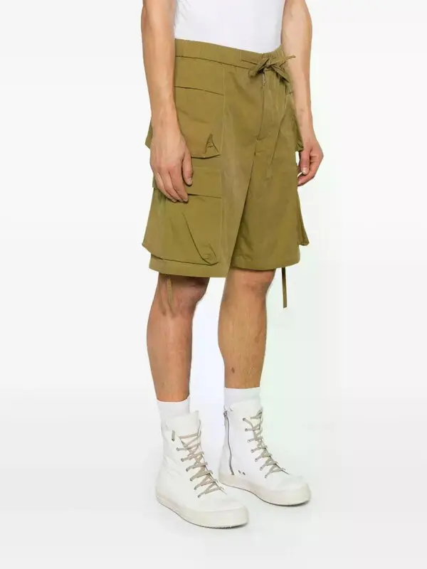 BONSAI Crinkled Cotton-blend Cargo Shorts - Green