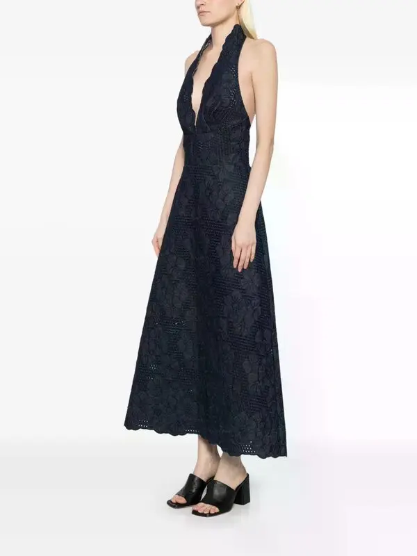 Elie Saab Embroidered Denim Dress