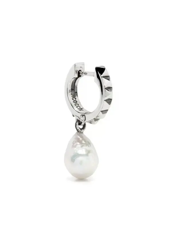 Emanuele Bicocchi Pyramid Stud Pearl Hoop Earring - Silver