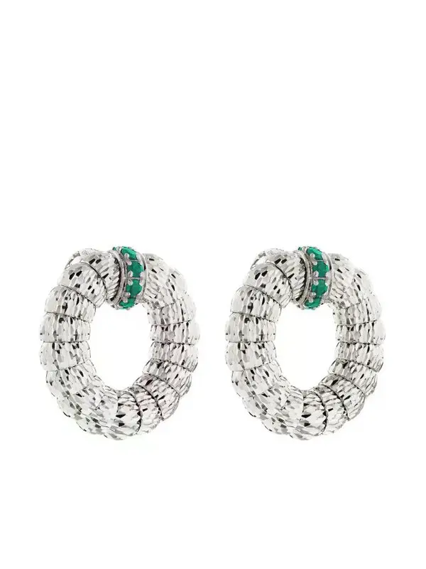 OFFICINA BERNARDI 18kt White Gold Enigma Emerald Hoop Earrings - Silver