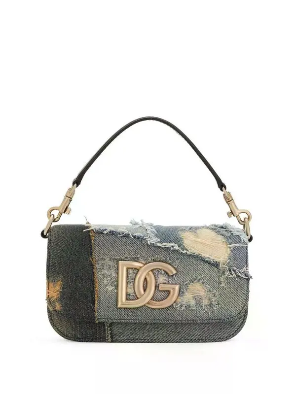 Dolce & Gabbana Logo Plaque Patchwork Denim Crossbody Bag