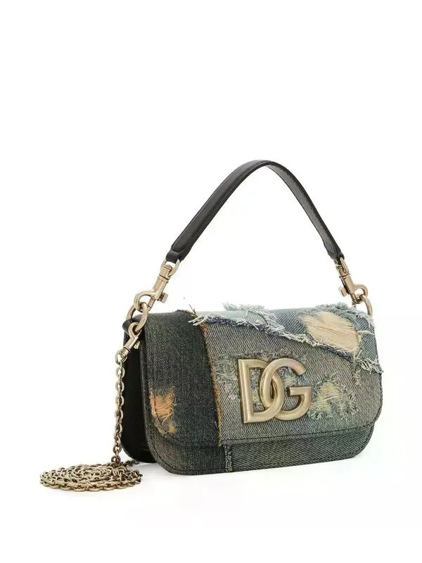 Dolce & Gabbana Logo Plaque Patchwork Denim Crossbody Bag