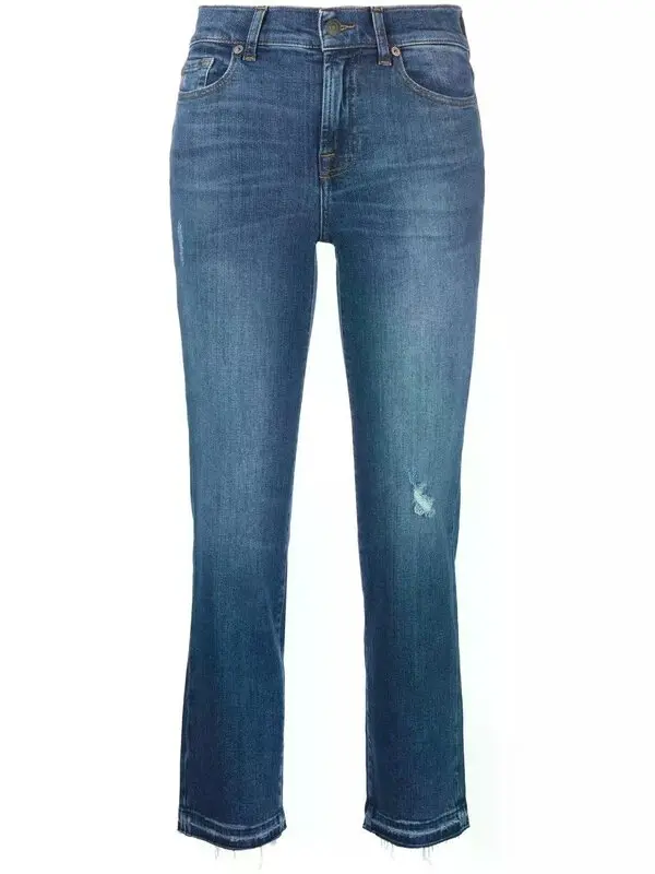 7 For All Mankind Distressed Mid-rise Cropped Jeans