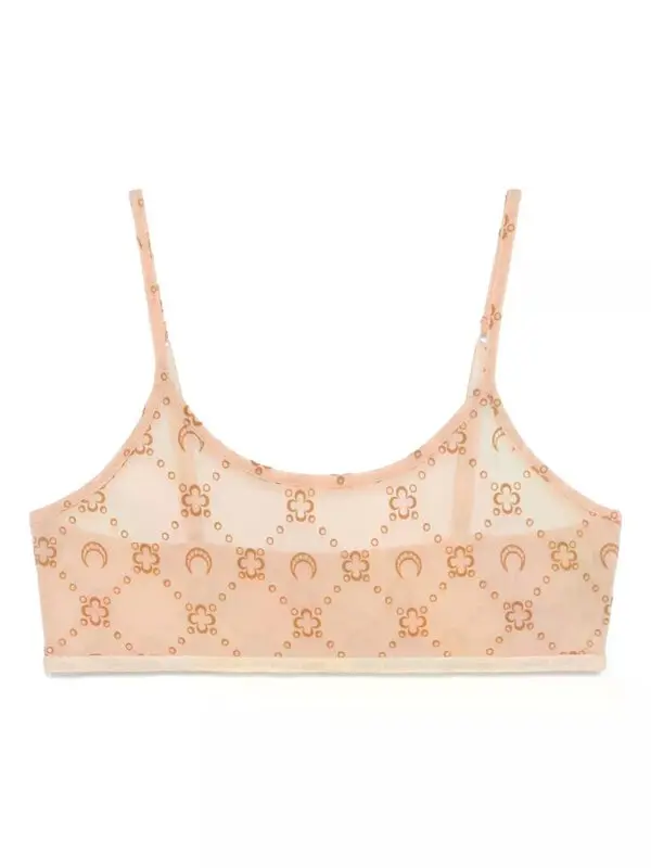 MARINE SERRE Mesh Flocked Bralette - Neutrals