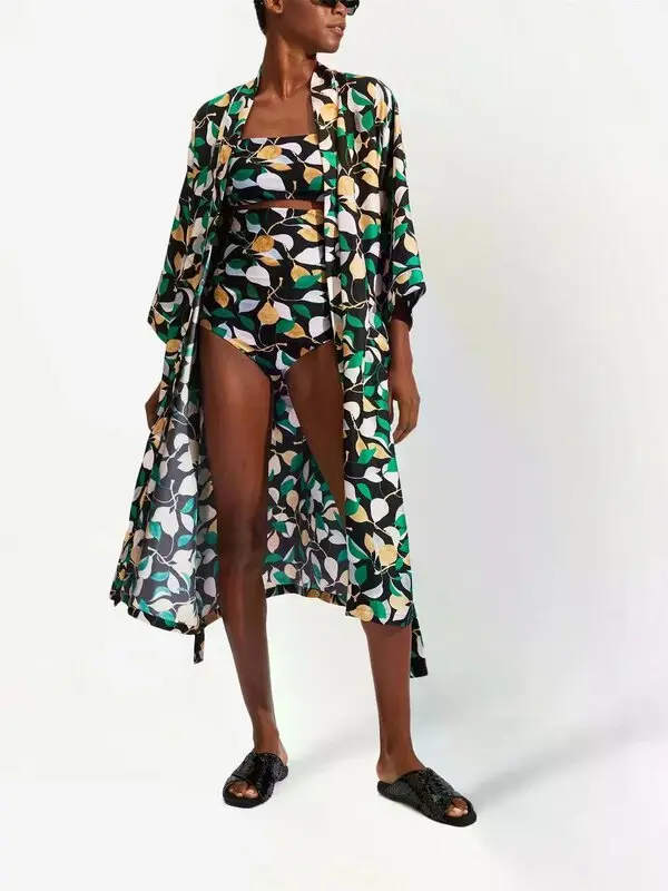 La DoubleJ Leaf Print Silk Robe