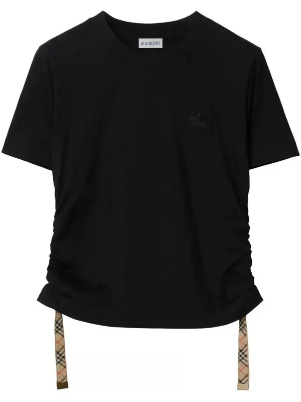 Burberry Ruched Cotton T-shirt With Equestrian Knight Design - Black