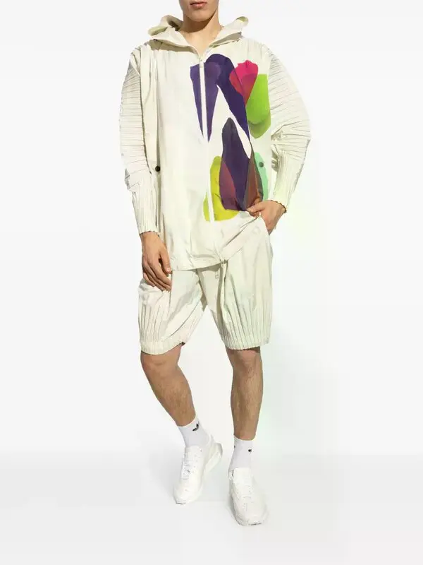Issey Miyake Graphic Print Pleated Hooded Jacket