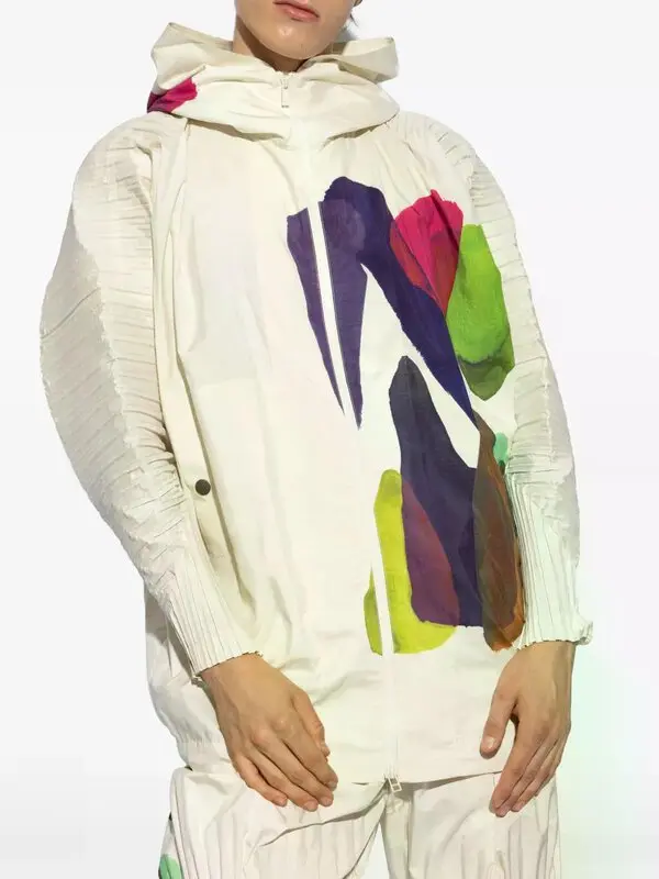 Issey Miyake Graphic Print Pleated Hooded Jacket