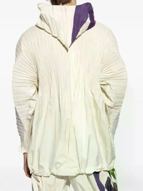 Issey Miyake Graphic Print Pleated Hooded Jacket