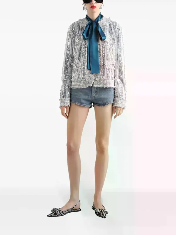 Dolce & Gabbana Sequinned Jacket With Frayed Detailing