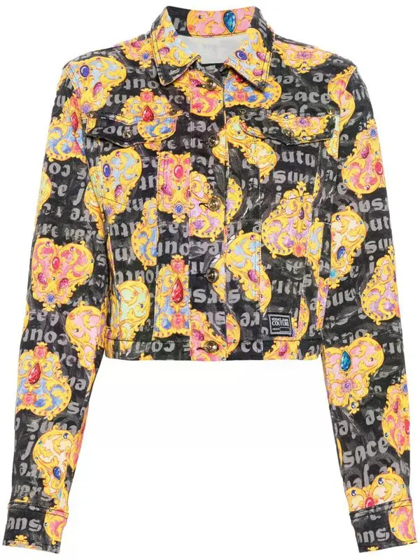 Versace Heart Couture-print Denim Jacket - Black