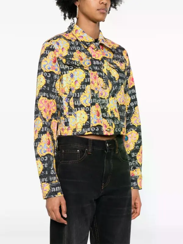 Versace Heart Couture-print Denim Jacket - Black