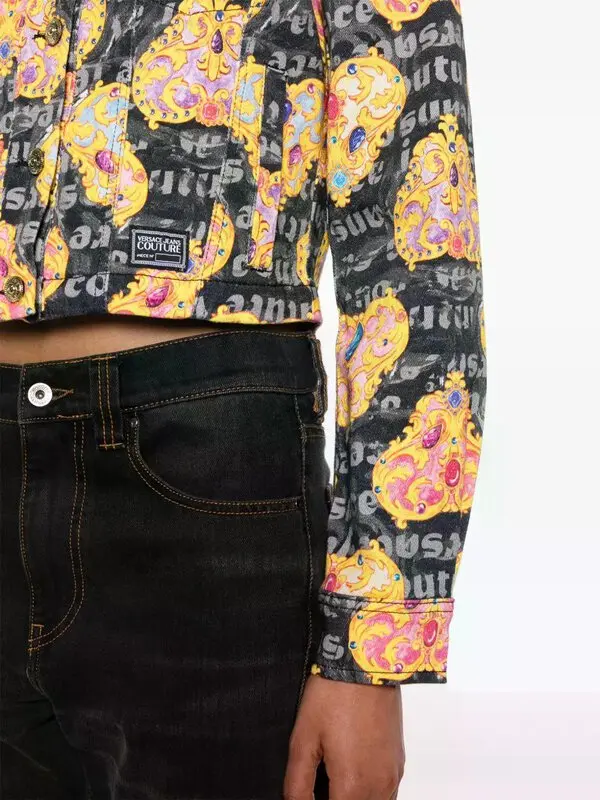 Versace Heart Couture-print Denim Jacket - Black