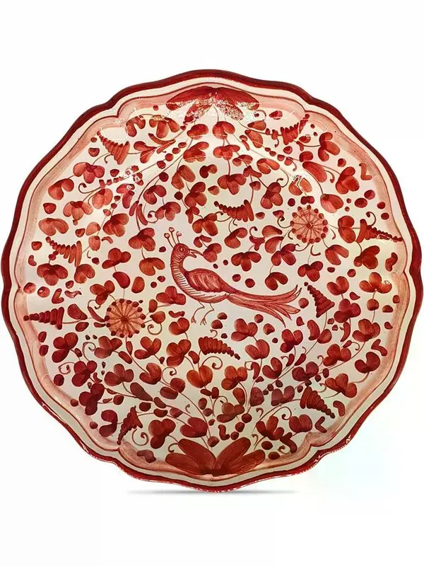 LES-OTTOMANS Peacock Handpainted Plate - Red