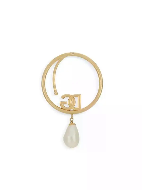 Dolce & Gabbana Dg Logo Pearl-embellished Hoop Earrings