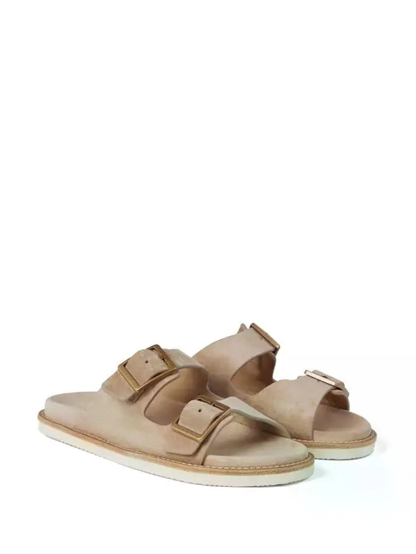 Brunello Cucinelli Double-buckle Suede Sandals - Neutrals