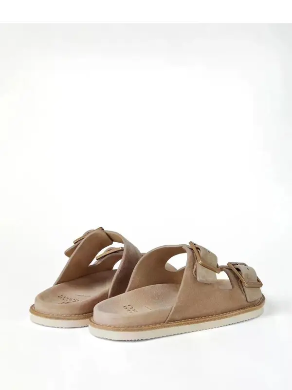 Brunello Cucinelli Double-buckle Suede Sandals - Neutrals