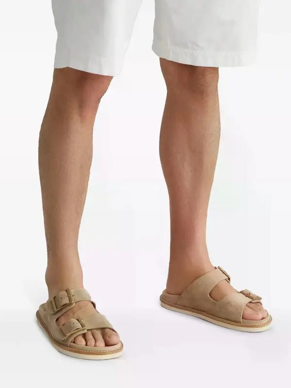 Brunello Cucinelli Double-buckle Suede Sandals - Neutrals