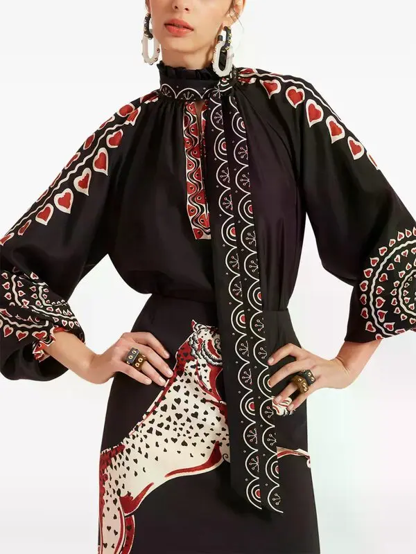 La DoubleJ Cerere Silk Placé-print Blouse