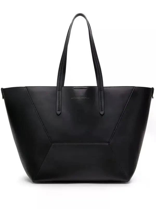 Brunello Cucinelli Leather Tote Bag With Monili Chain Detail - Black