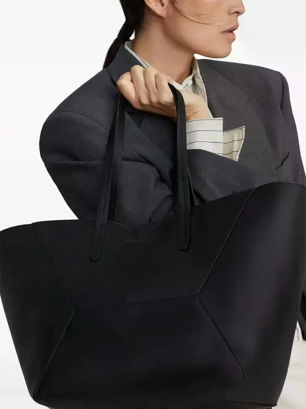Brunello Cucinelli Leather Tote Bag With Monili Chain Detail - Black