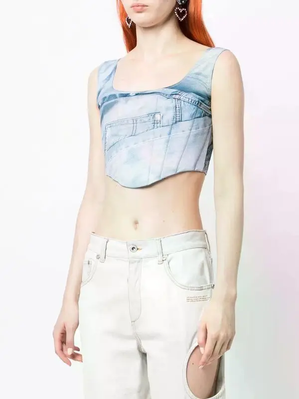 Natasha Zinko Denim-print Corset Top