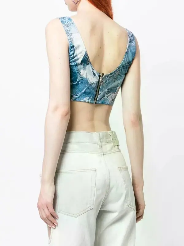 Natasha Zinko Denim-print Corset Top