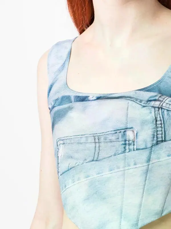 Natasha Zinko Denim-print Corset Top