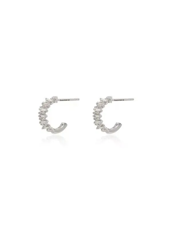 SUZANNE KALAN 18kt White Gold Classic Zigzag Mini Diamond Hoop Earrings - Silver