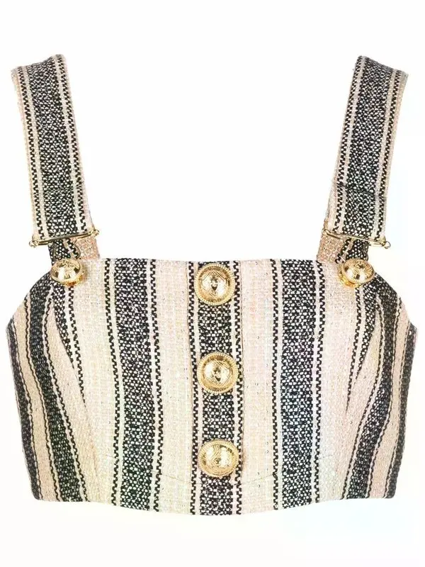 Balmain Striped Cropped Top - Neutrals