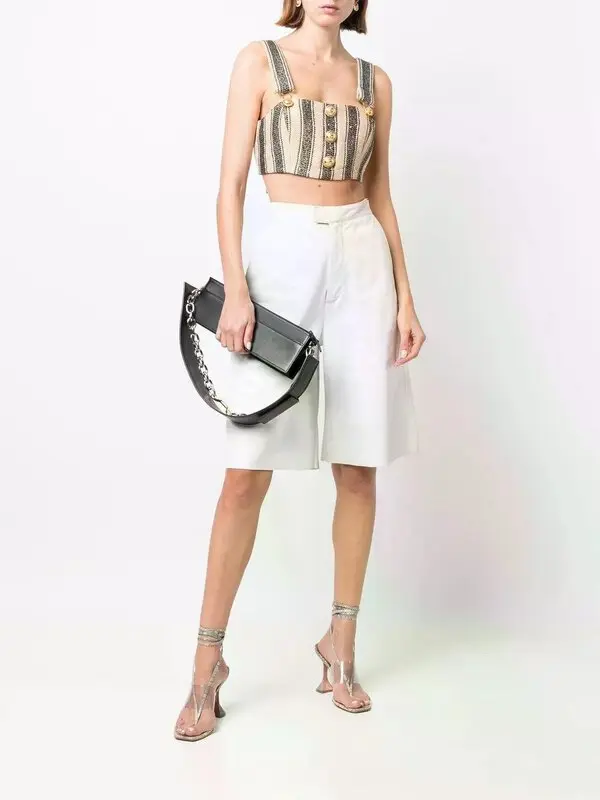 Balmain Striped Cropped Top With Gold-tone Buttons