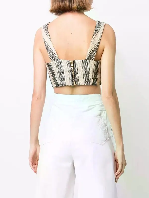 Balmain Striped Cropped Top With Gold-tone Buttons