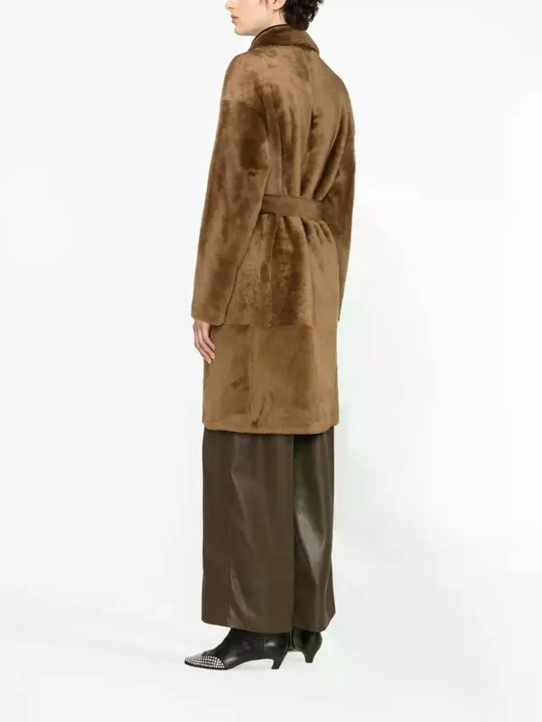 YVES SALOMON Shearling Belted Single-breasted Coat