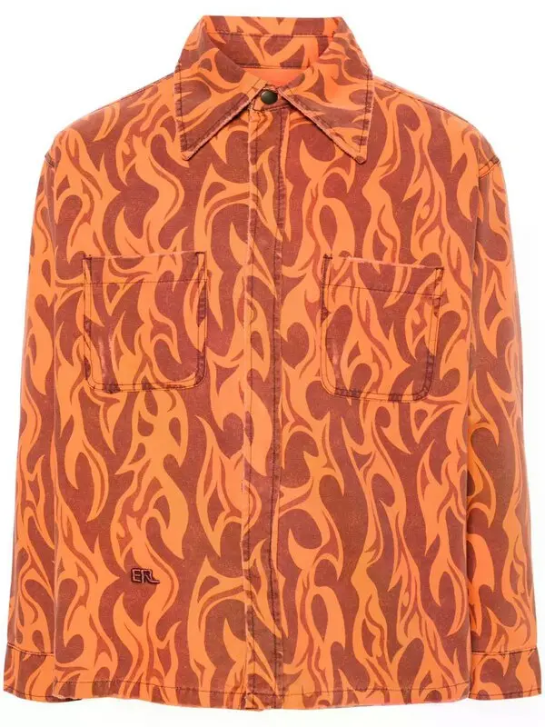 ERL Flame-print Canvas Shirt Jacket