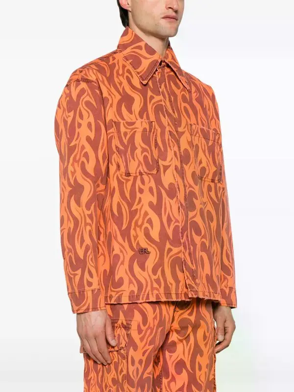 ERL Flame-print Canvas Shirt Jacket