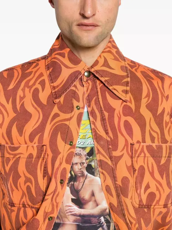 ERL Flame-print Canvas Shirt Jacket