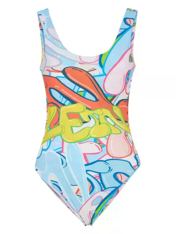 Philipp Plein Graffiti-print Stretch Swimsuit - Blue