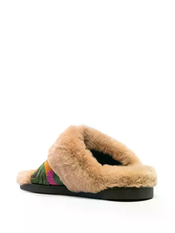 La DoubleJ Faux-fur Floral Strap Slides