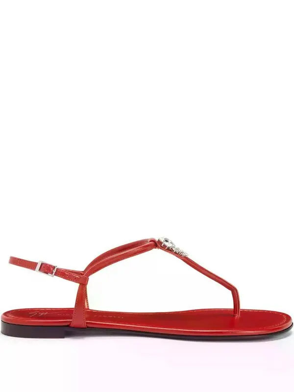 GIUSEPPE ZANOTTI Rhinestone Embellished Leather Sandals - Red