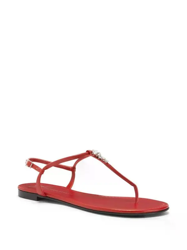 GIUSEPPE ZANOTTI Rhinestone Embellished Leather Sandals - Red