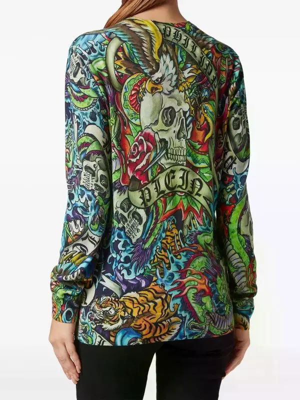 Philipp Plein Cashmere Tattoo Print Jumper